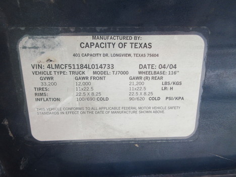 2004 CAPACITY TJ7000 YARD JOCKEY - SPOTTER FOR SALE #3195