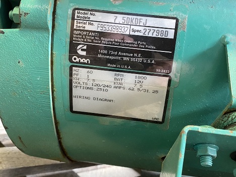 ONAN 7.5 DKDFJ DIESEL GENERATOR FOR SALE #1109